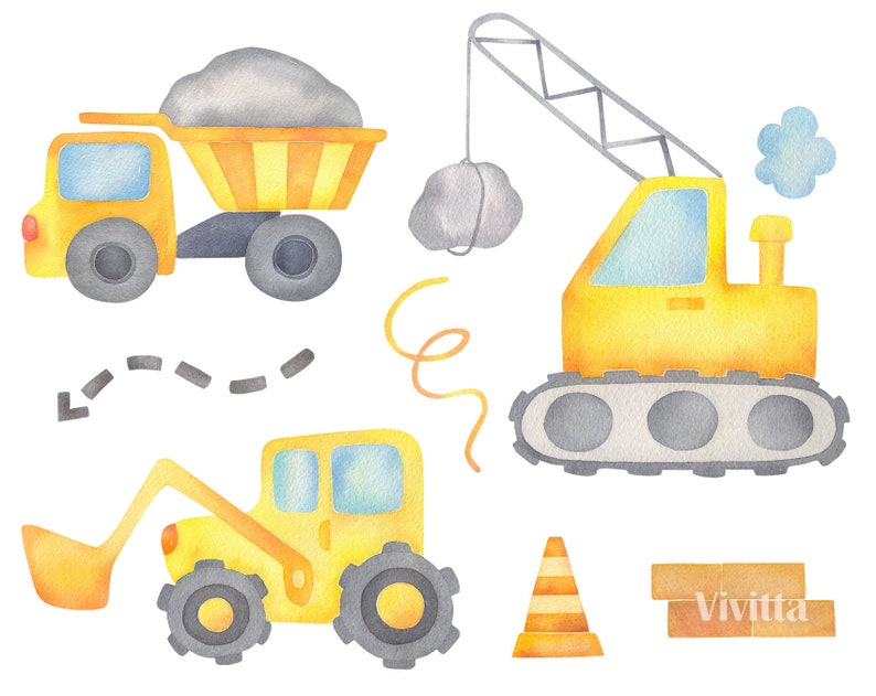 Construction Cars, Clipart, Hand Painted Graphics, Machinery, Digger ...