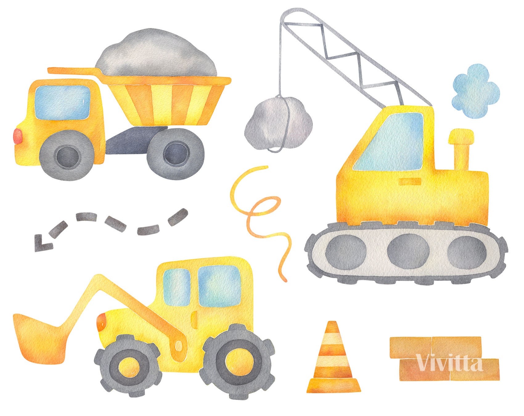 Construction Cars, Clipart, Hand Painted Graphics, Machinery, Digger ...