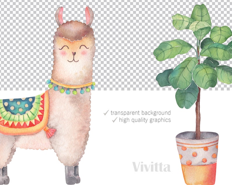 Alpaca Collection, Llama Clipart, Cactus, Mexican, Cute Animals ...