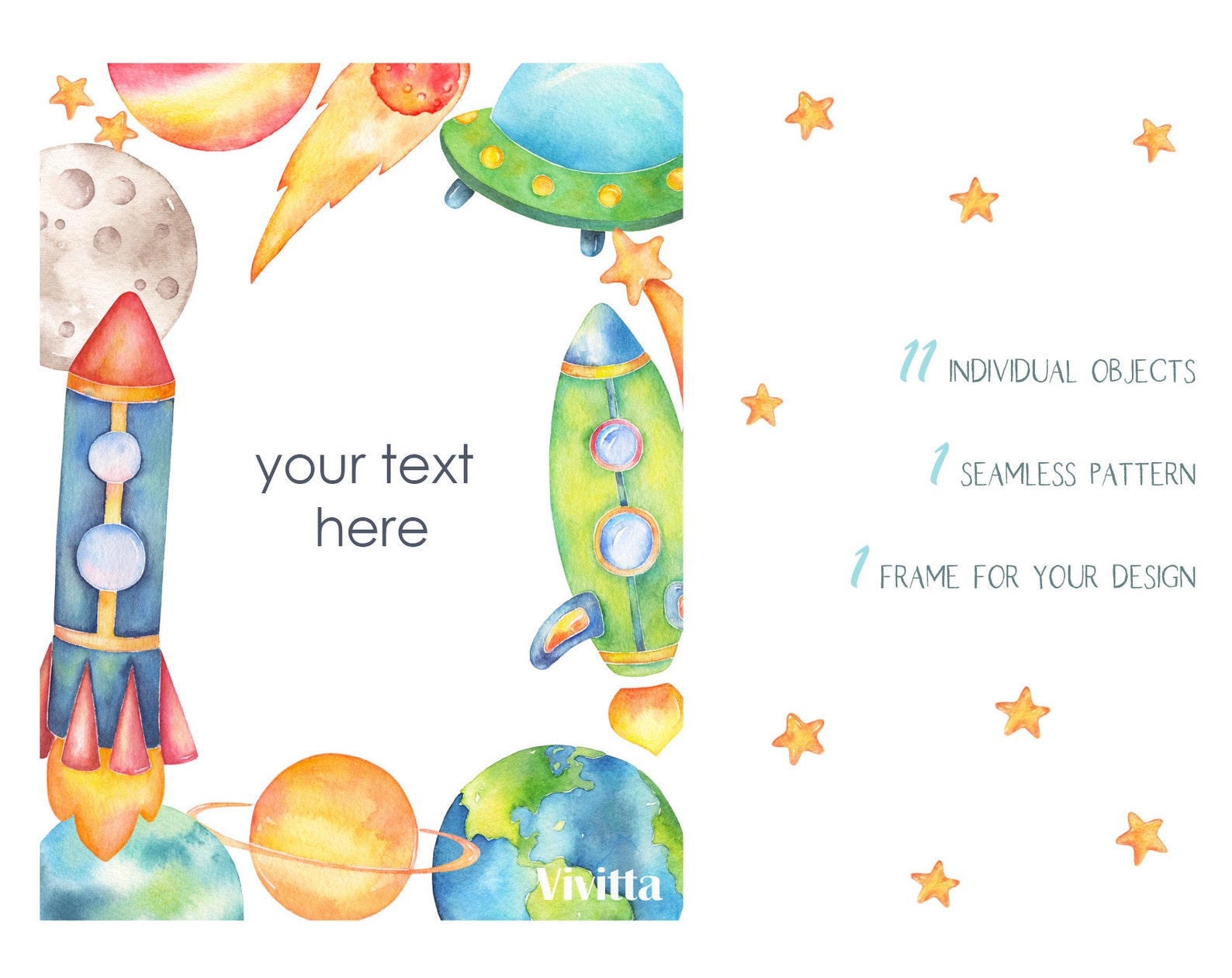 Space watercolor clipart collection Planets galaxy | Etsy