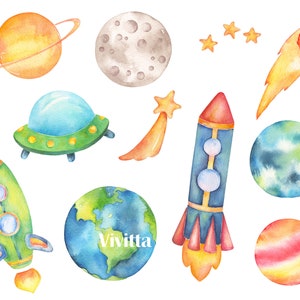 Space Watercolor Clipart Collection, Planets, Galaxy - Etsy