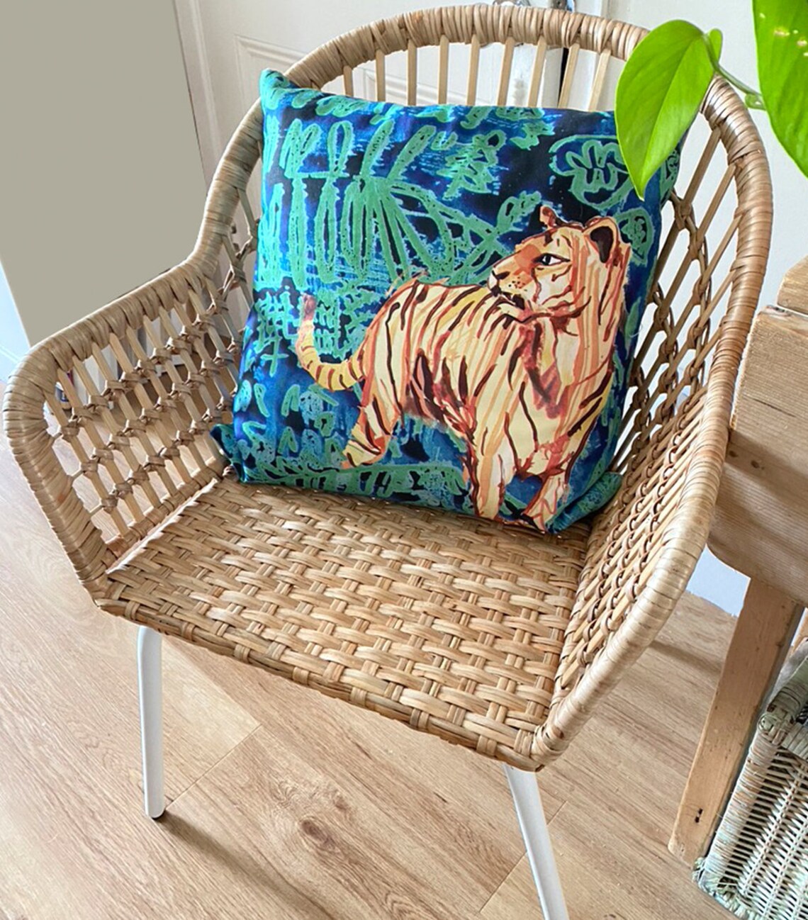 Green Jungle Print Tiger Cushion - Etsy