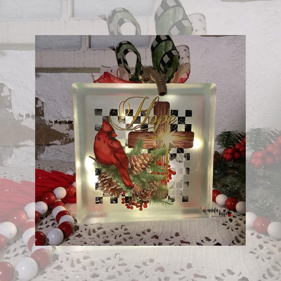 Hope Cardinal Frosted Glass Block With LED Lights - Etsy