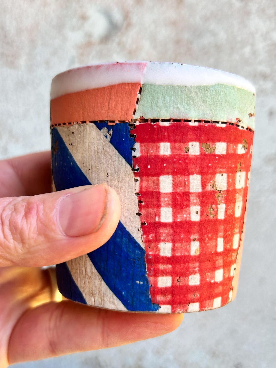 READY TO SHIP Ceramic Beaker Thimble Quilt Patchwork Printed Textured ...