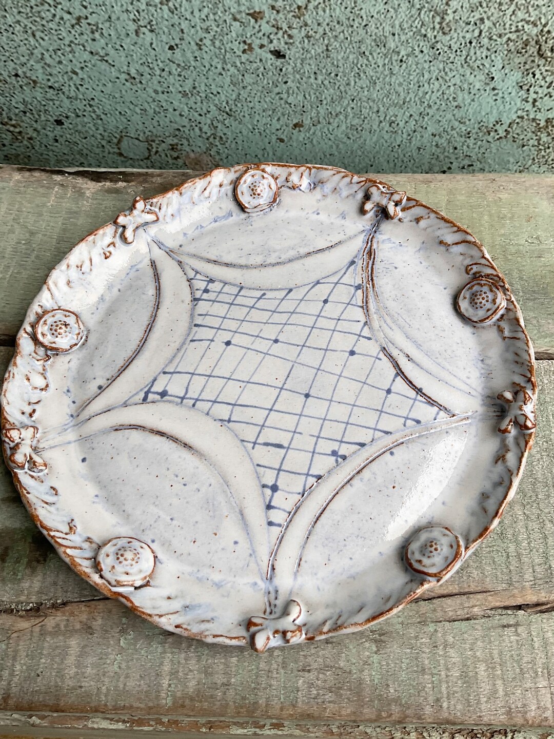 Handmade Ceramic Side Plate Cake Nibbles Buttons Bows Rustic Regency ...