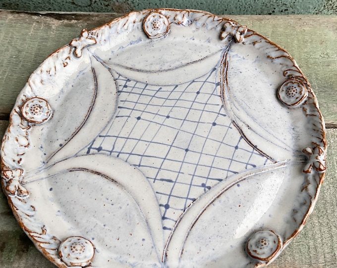 Handmade Ceramic Side Plate Cake Nibbles Buttons Bows Rustic Regency ...