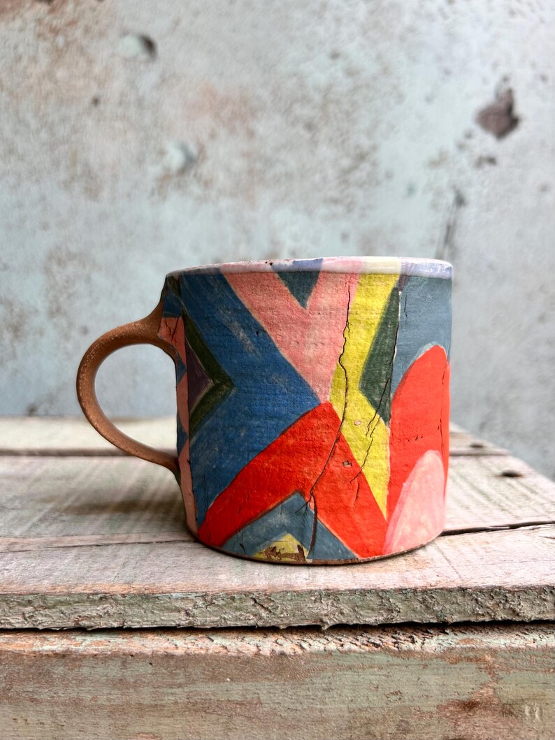 READY TO SHIP Ceramic Cup Mug Rug Printed Textured Kilim Pink Orange ...