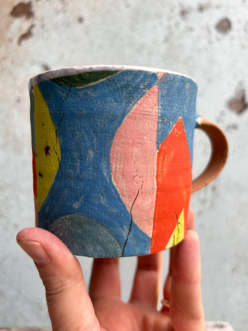 READY TO SHIP Ceramic Cup Mug Rug Printed Textured Kilim Pink Orange ...