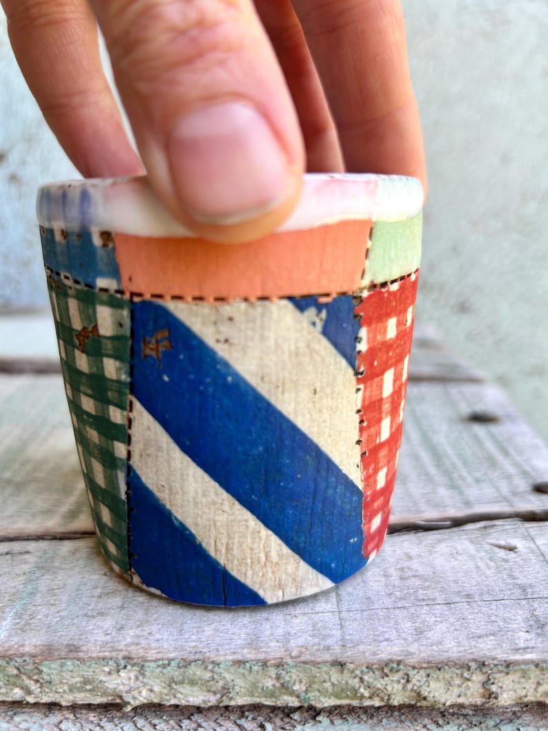 READY TO SHIP Ceramic Beaker Thimble Quilt Patchwork Printed Textured ...