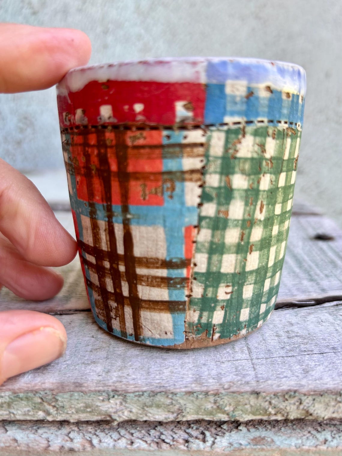 READY TO SHIP Ceramic Beaker Thimble Quilt Patchwork Printed Textured ...