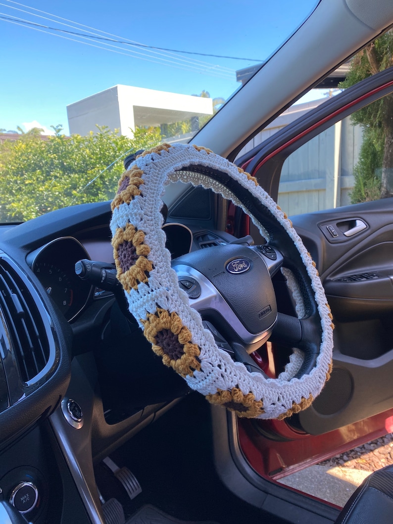 Sunflower Steering Wheel Cover | Crochet Car Accessories | Intermediate ...