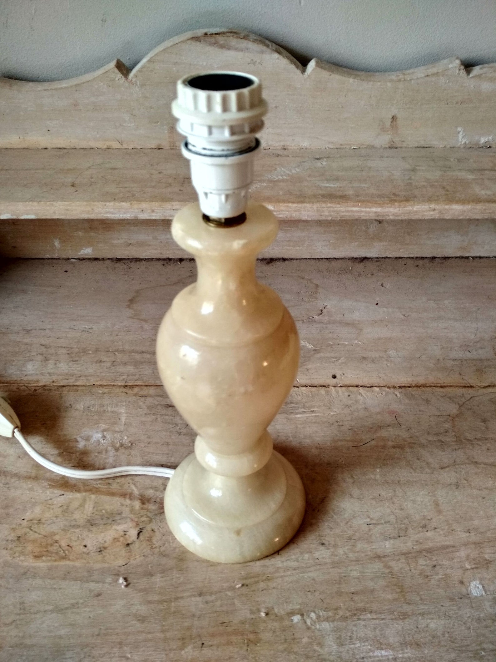Antique Beige Marbled Stone Lamp Base - Alabaster Lamp - Vintage Table ...