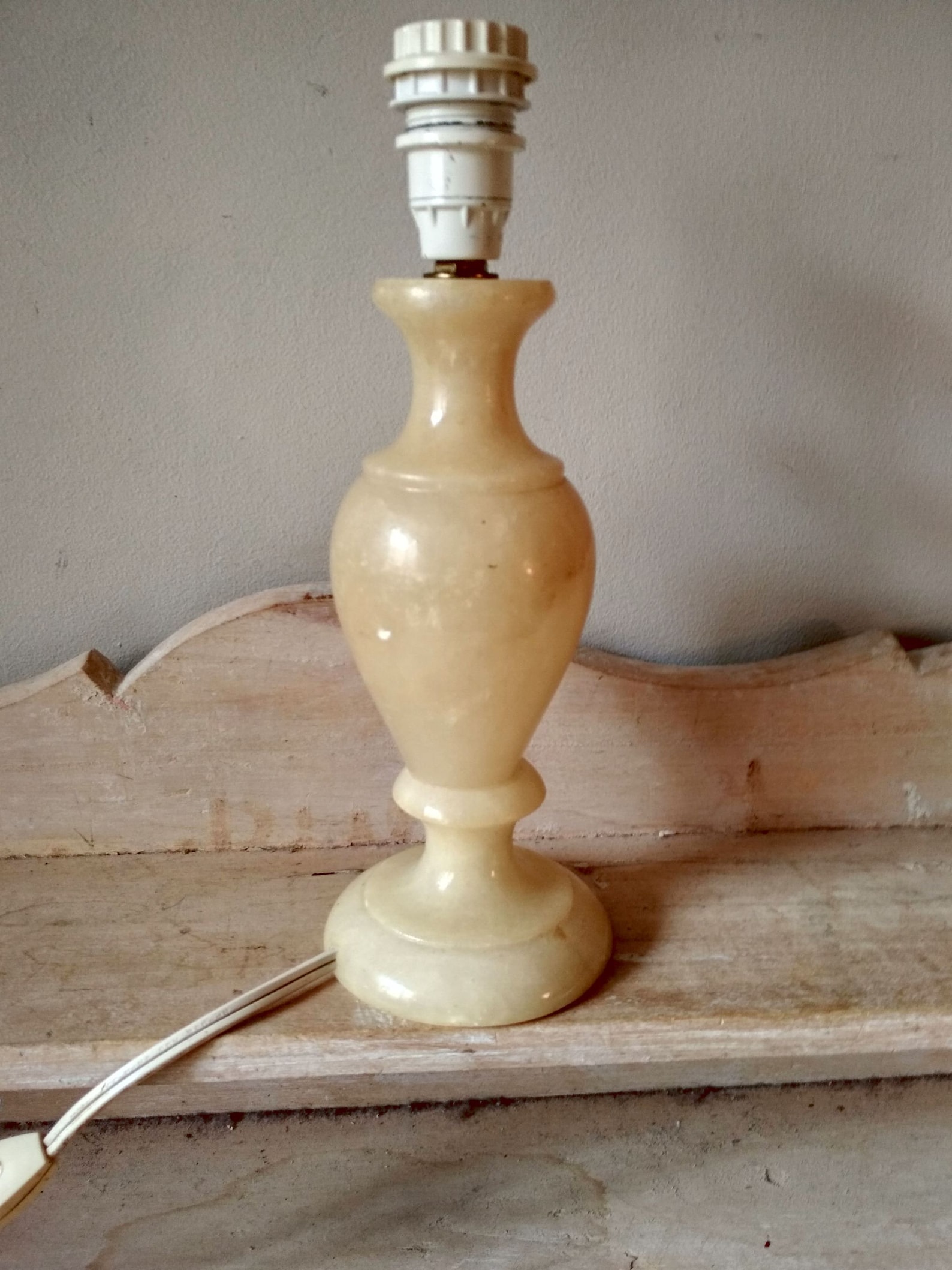 Antique Beige Marbled Stone Lamp Base - Alabaster Lamp - Vintage Table ...