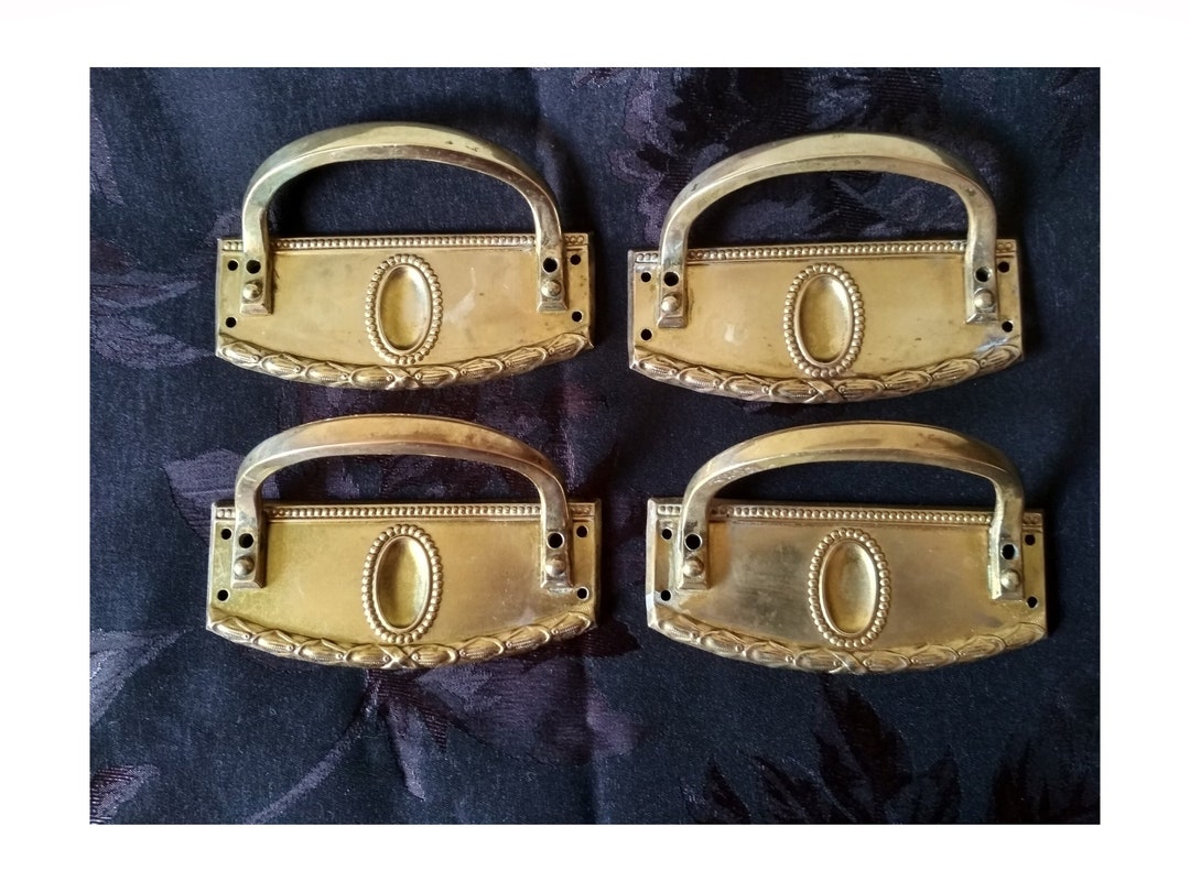 Pair of Old Golden Art Deco Brass Drawer Handles - Furniture Dresser ...