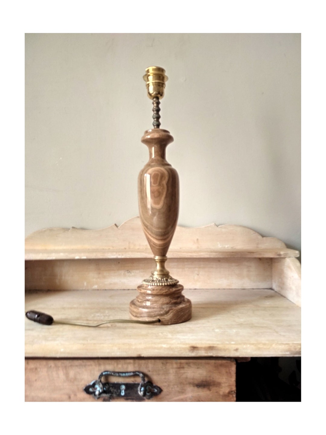 Old Large Onyx Stone Lamp Base - Vintage Table Lamp - Art Deco Living ...