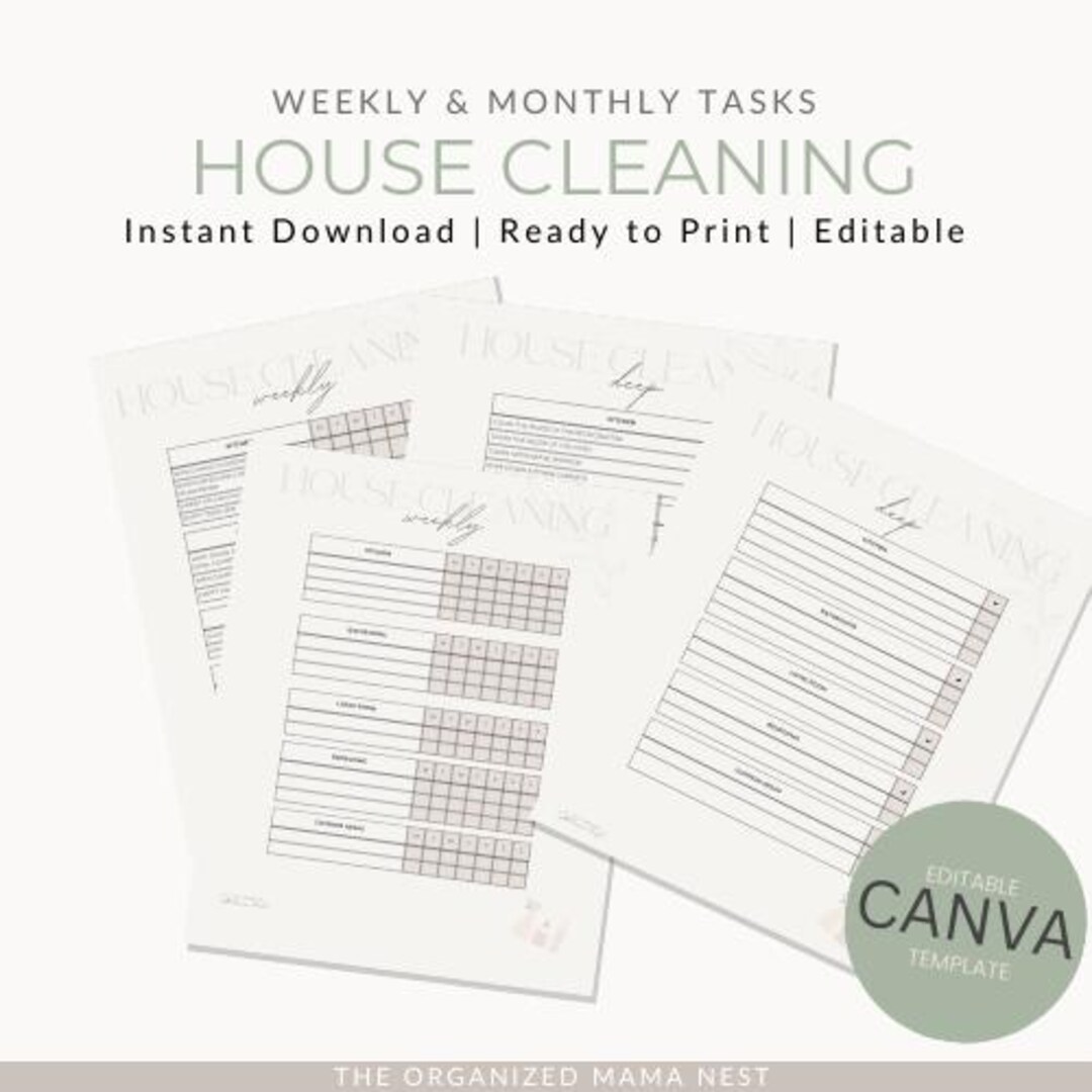 House Cleaning Checklist Printable | Weekly and Monthly Cleaning ...