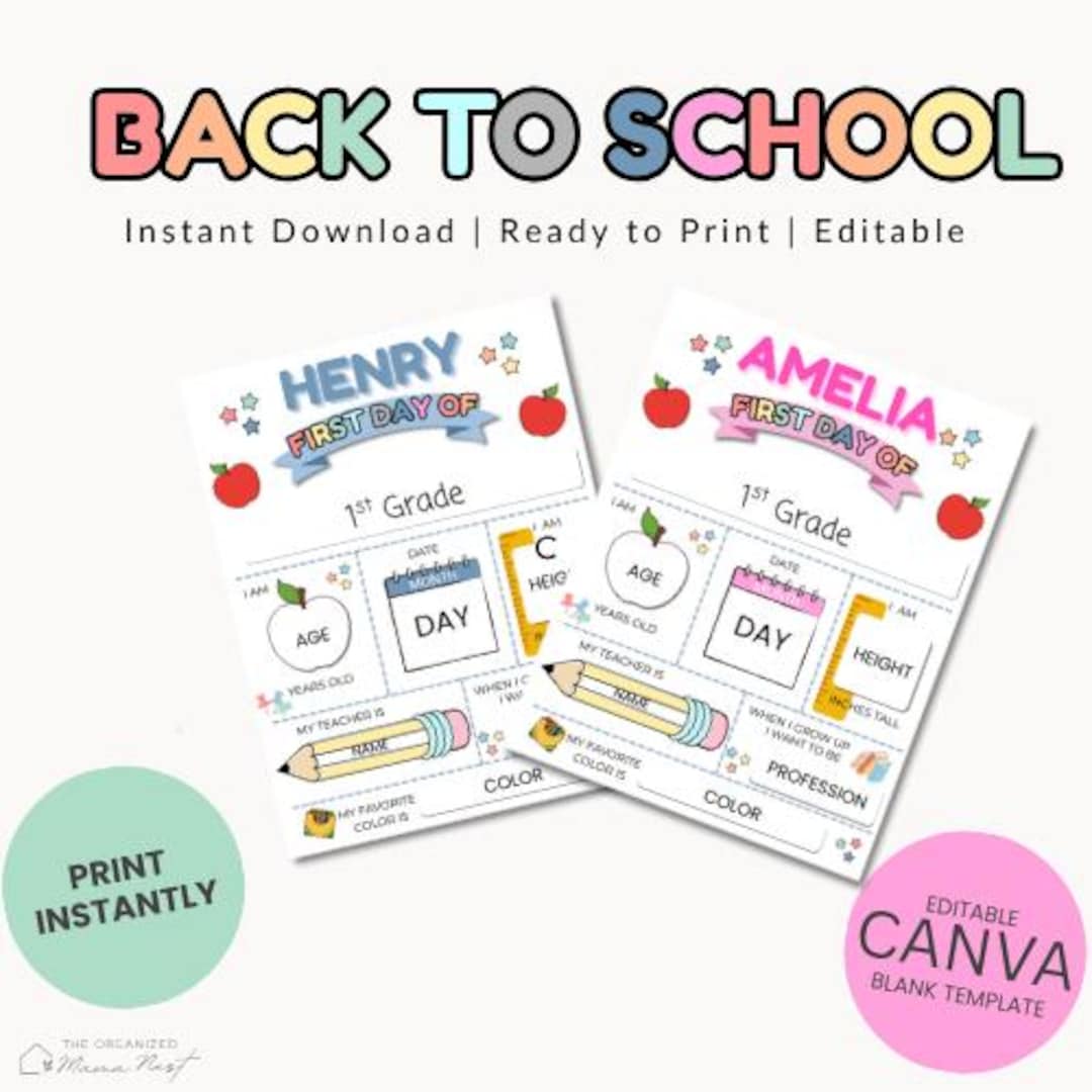 Editable First Day of School Sign Printable | Customizable Photo Prop ...