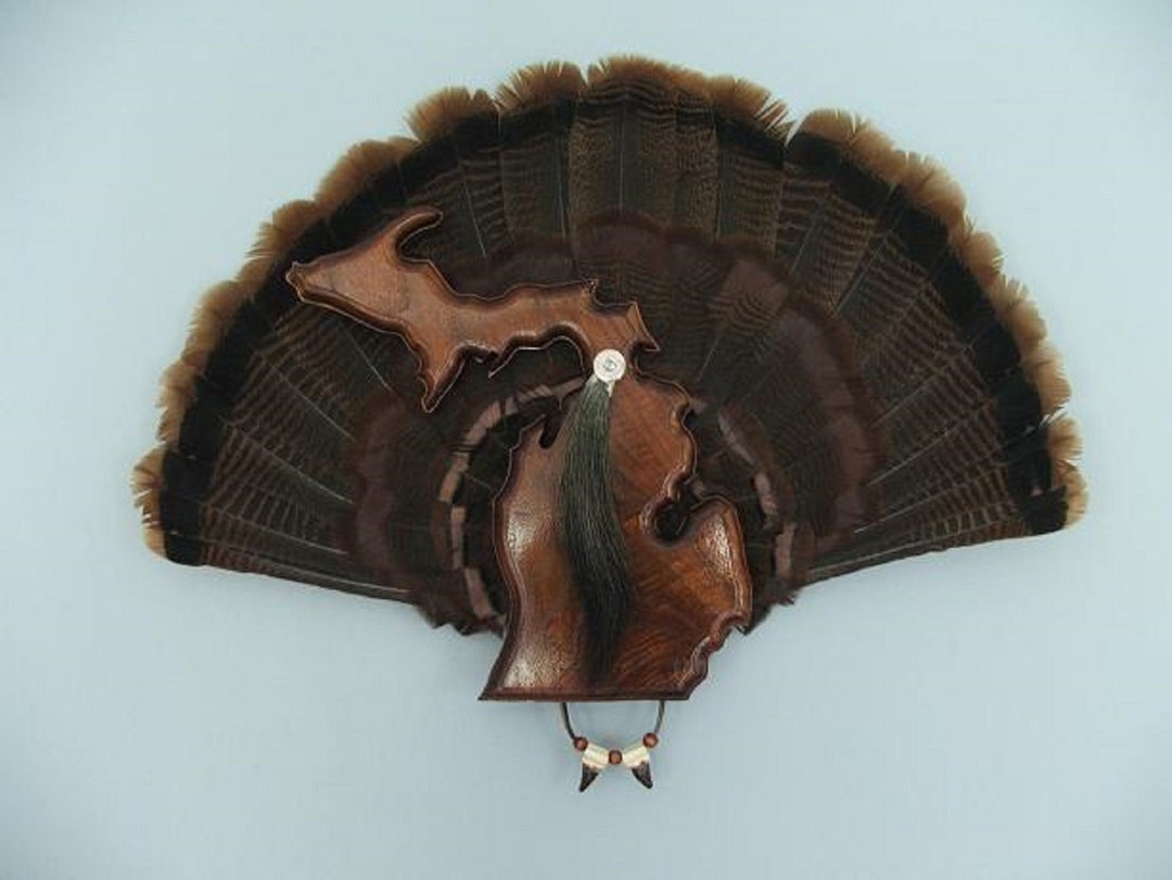 Wild Turkey Tail Fan Mount - Walnut - State of Michigan - Etsy
