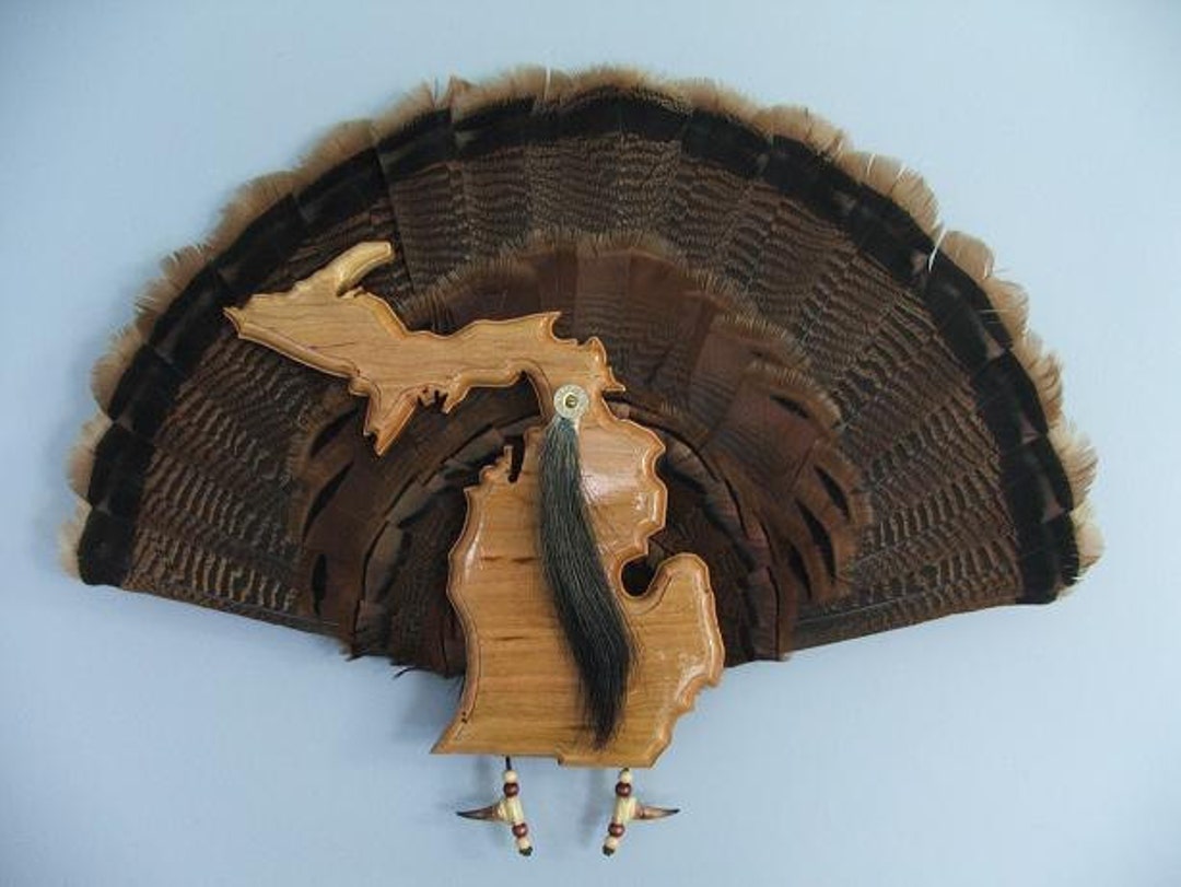 Wild Turkey Tail Fan Mount - Cherry - State of Michigan - Etsy