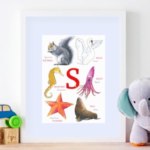 Animal Alphabet Letter S, Nursery Print, Children's Prints, A-Z, Baby ...