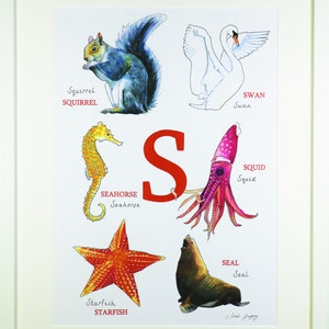 Animal Alphabet Letter S Nursery Print Children's | Etsy