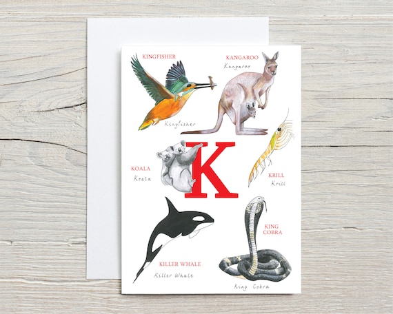 Letter K Card Animal Alphabet Letter K Card Initial Letter K - Etsy