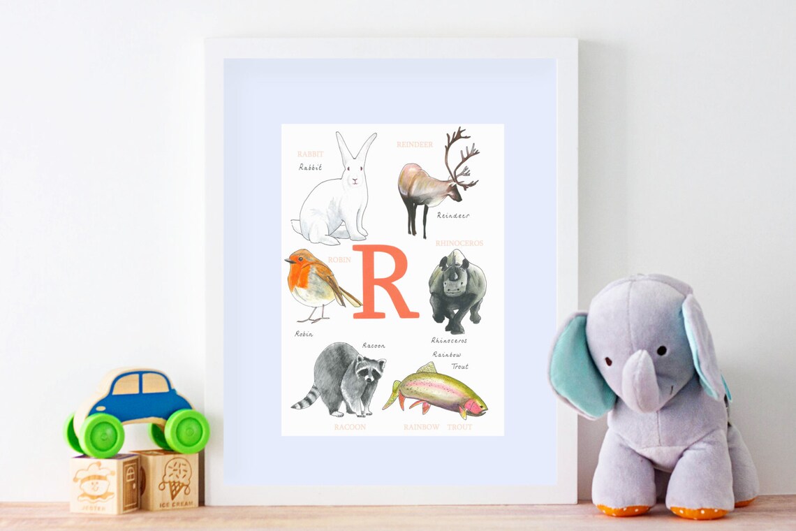 Animal Alphabet Letter R, Nursery Print, Children's Picture ...