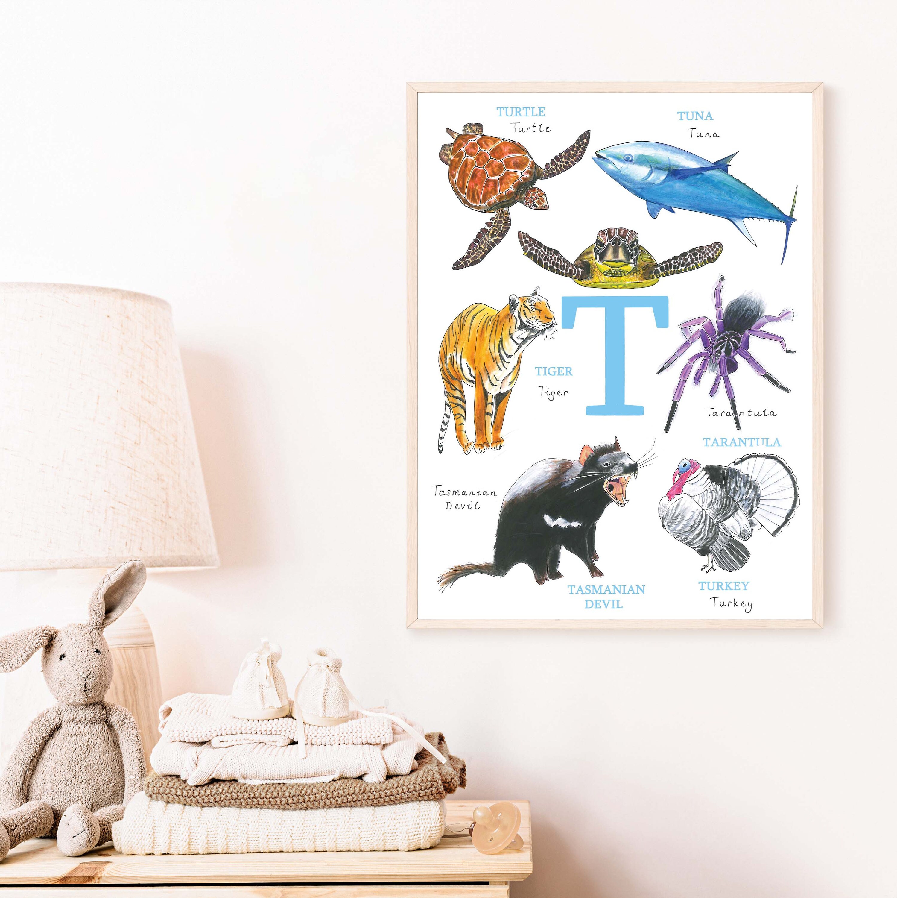Alphabet Letter T; Nursery Print; Animals Beginning With T Picture ...