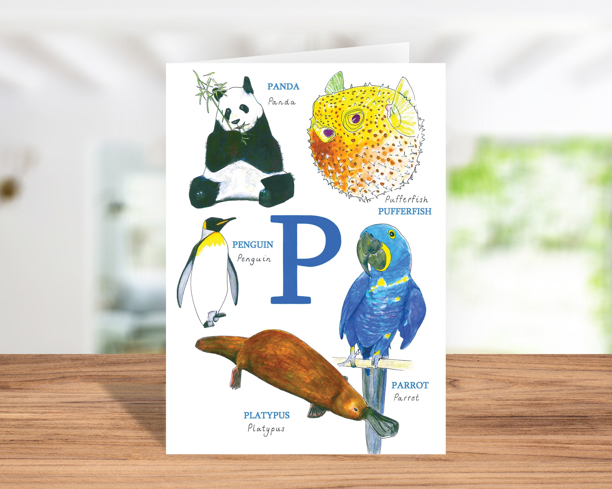 Letter P Card, Animal Alphabet Letter P Card, Initial Letter P Card - Etsy