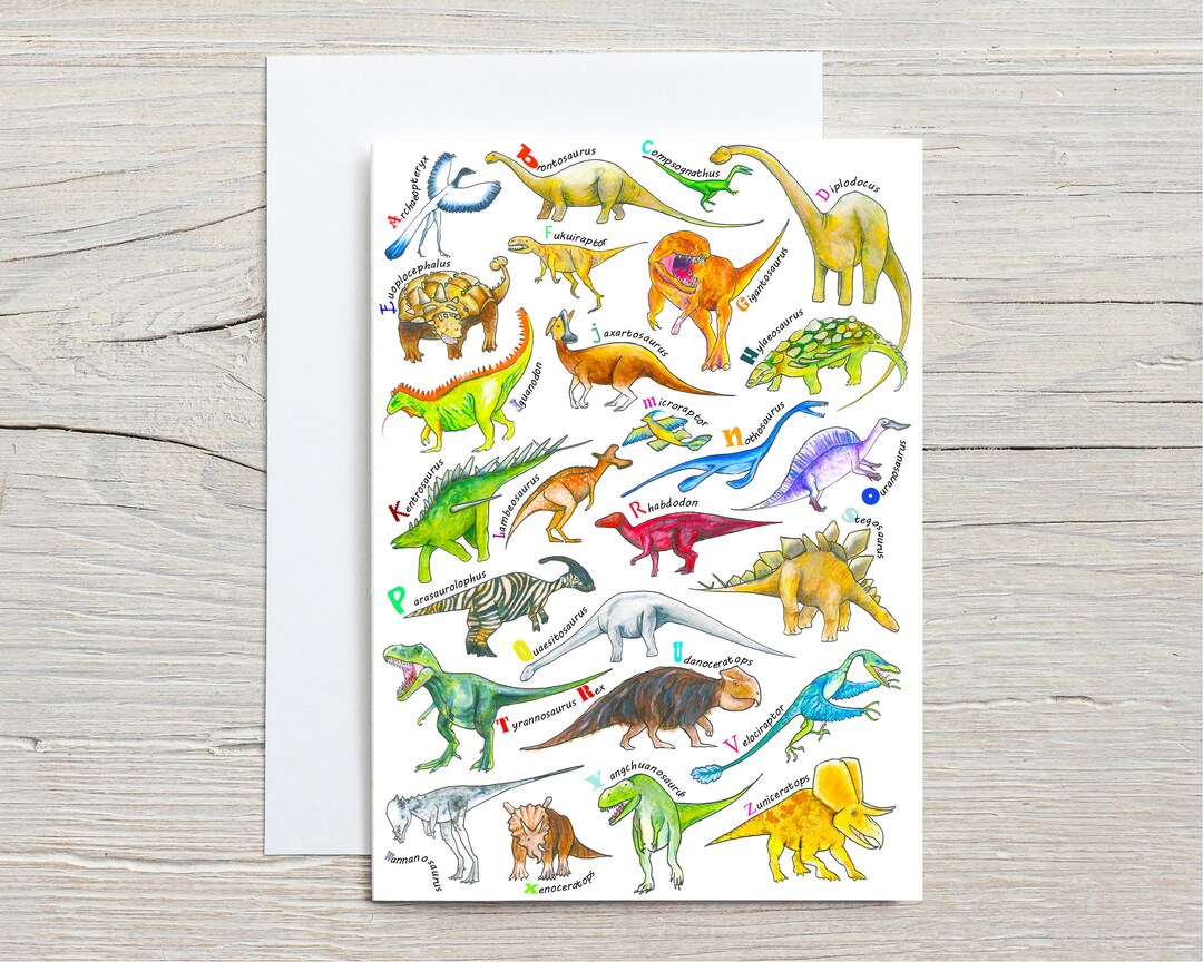 Dinosaur A-Z Watercolor Card, Kids Educational Art Print - Etsy