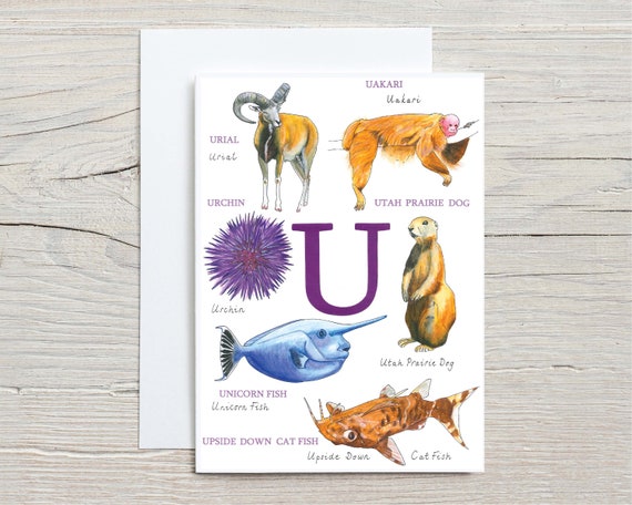 Letter U Card Animal Alphabet Letter U Card Initial Letter U - Etsy