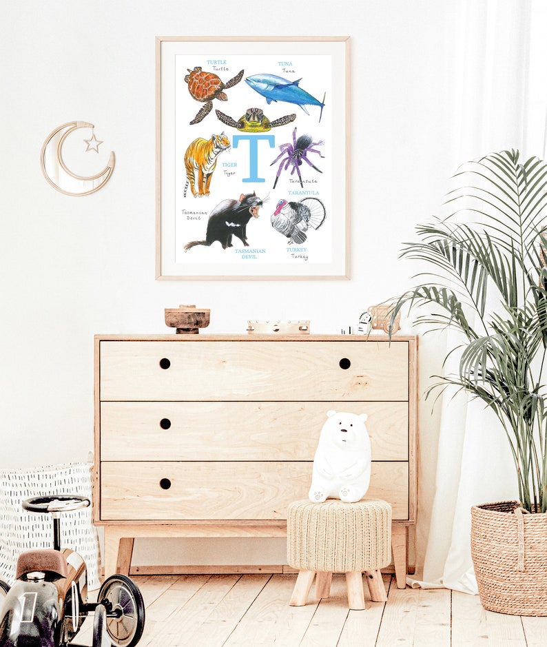 Alphabet Letter T; Nursery Print; Animals Beginning With T Picture ...