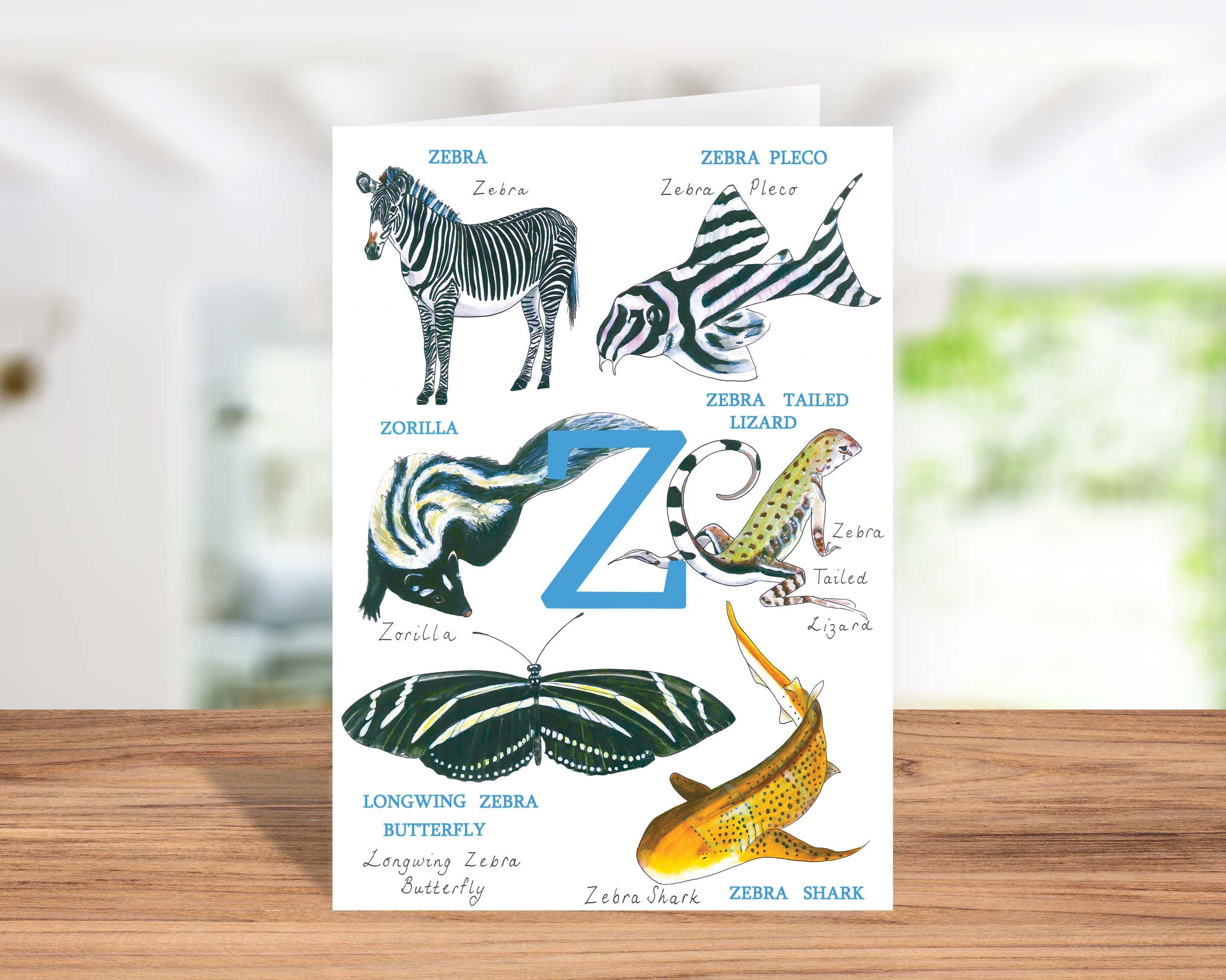 Letter Z Card Animal Alphabet Letter Z Card Initial Letter Z - Etsy