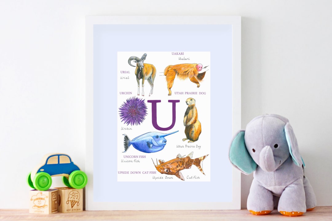 Letter U Print, Animal Alphabet Letter U, Baby First Christmas, Baby ...