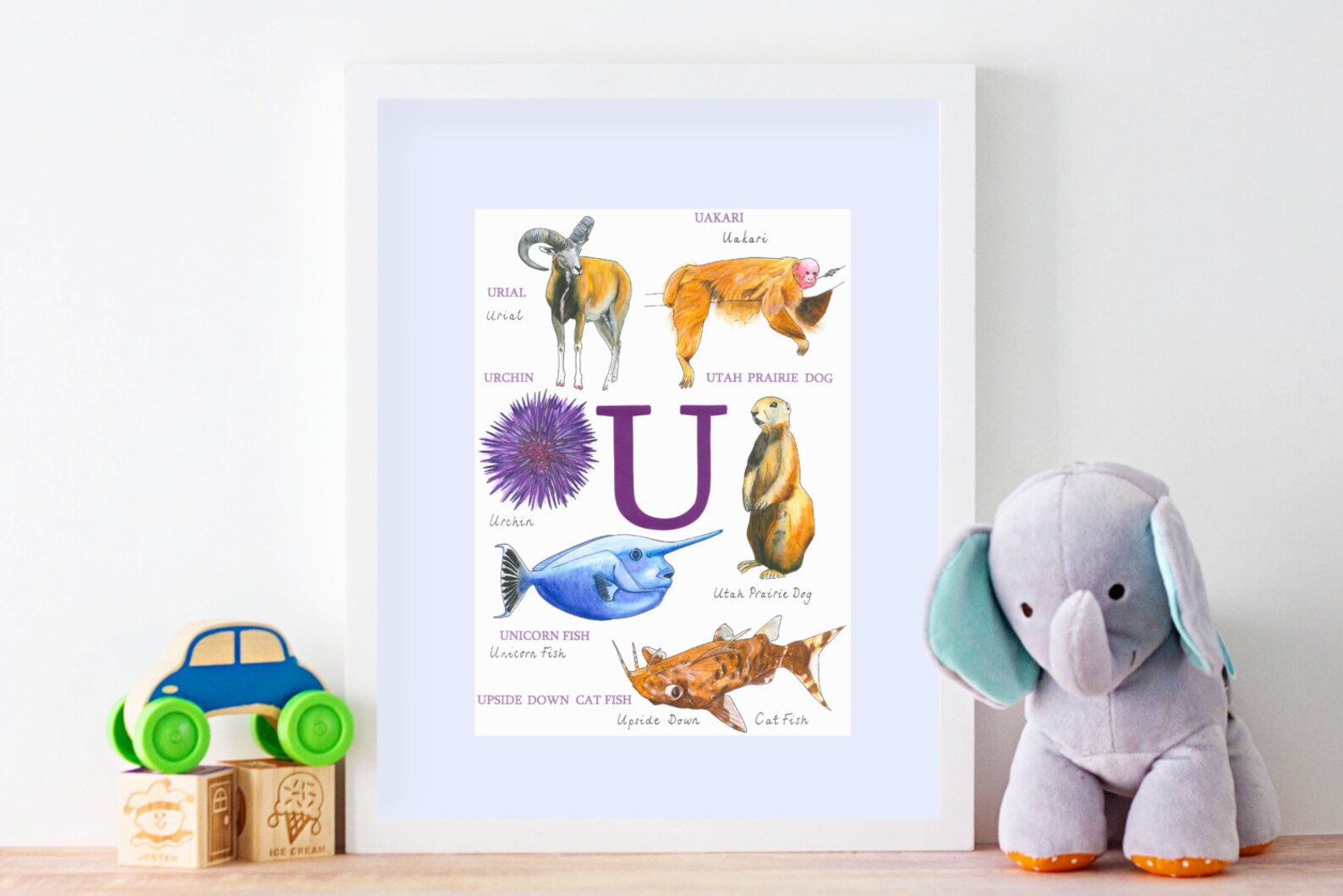 Letter U Print, Animal Alphabet Letter U, Baby First Christmas, Baby ...