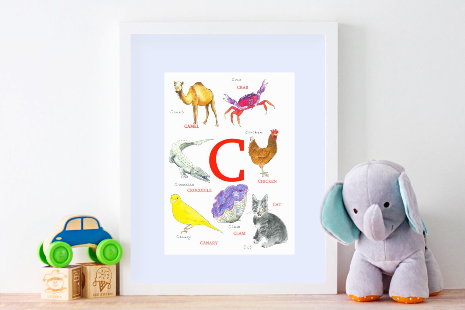 Animal Alphabet Letter C Painting, Nursery Print, Baby First Christmas ...