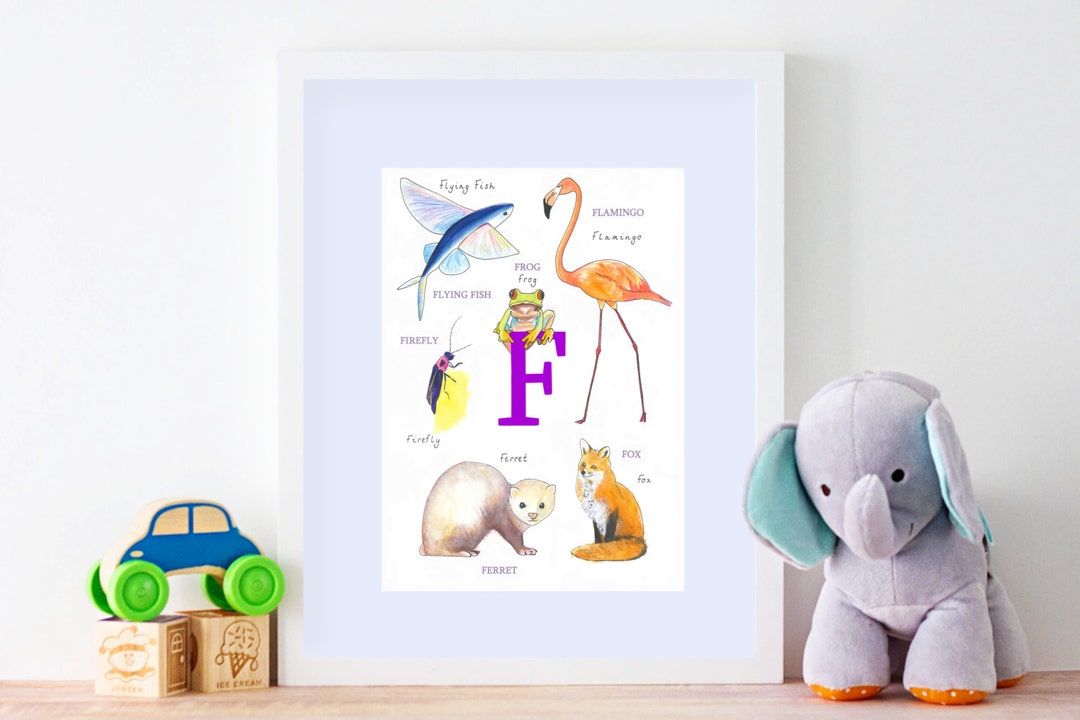 Animal Alphabet Letter F Print Animal Pictures Baby Gift, Children's ...
