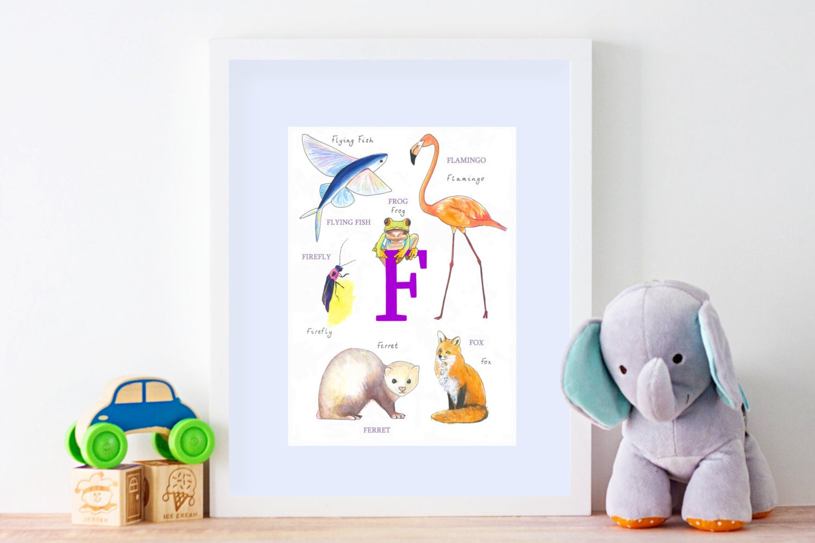 Animal Alphabet Letter F Print Animal Pictures Baby Gift, Children's ...