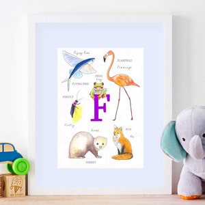 Animal Alphabet Letter F Print; Animal Pictures; Baby Gift, Children's ...