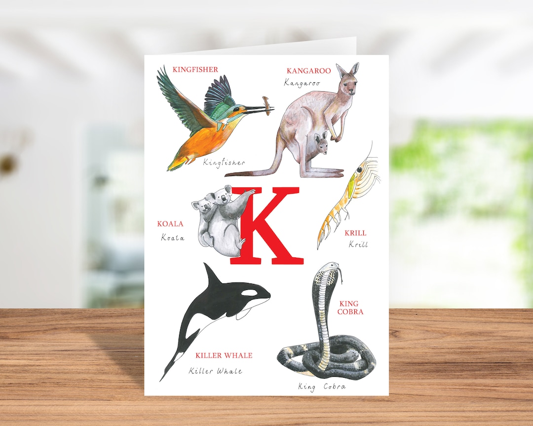 Letter K Animal Alphabet Watercolor Card - Etsy