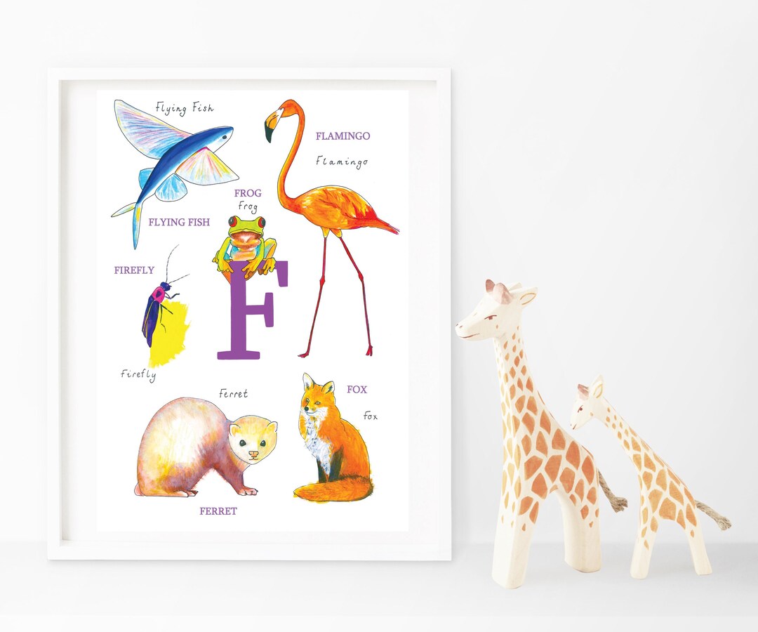 Animal Alphabet Letter F Print; Animal Pictures; Baby Gift, Children's ...