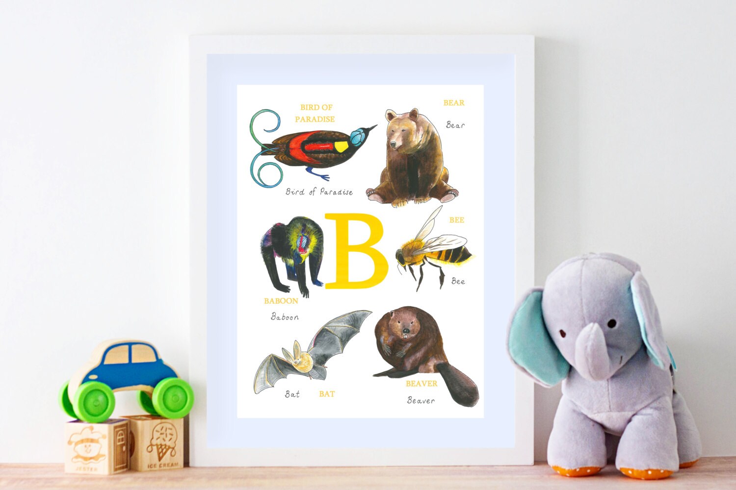 Animal Alphabet Letter B, Childrens Picture Personalised Picture, Baby ...