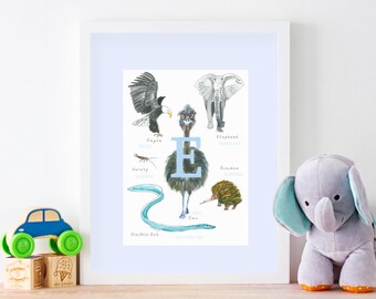 Illustrated Watercolour Alphabet Print Letter E - Etsy