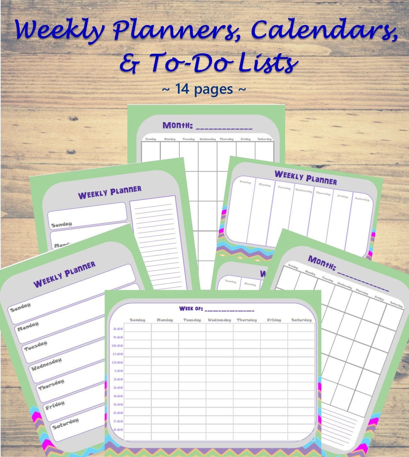 Weekly Planners to Do Lists Calendars chevron Green - Etsy Sweden