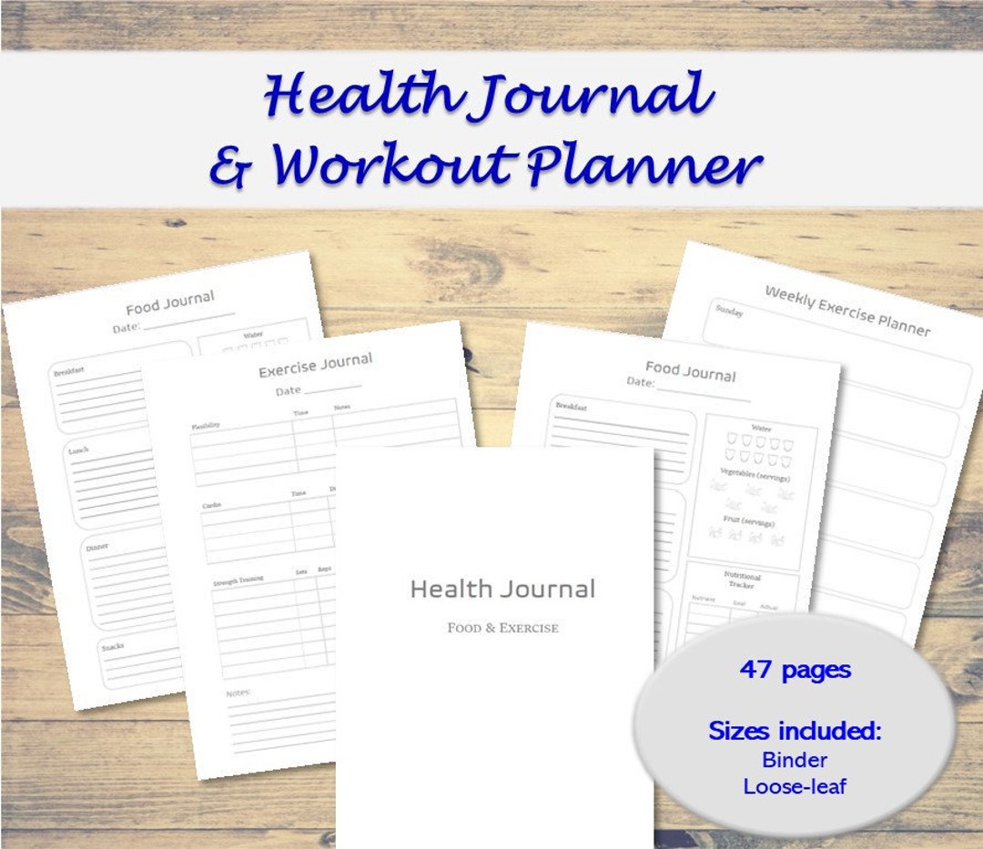 Exercise and Food Journal Health Planner digital Download - Etsy