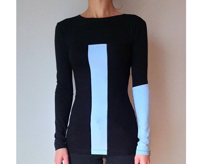 Minimalist Long-sleeved Color Block Jersey Women's Top - Etsy