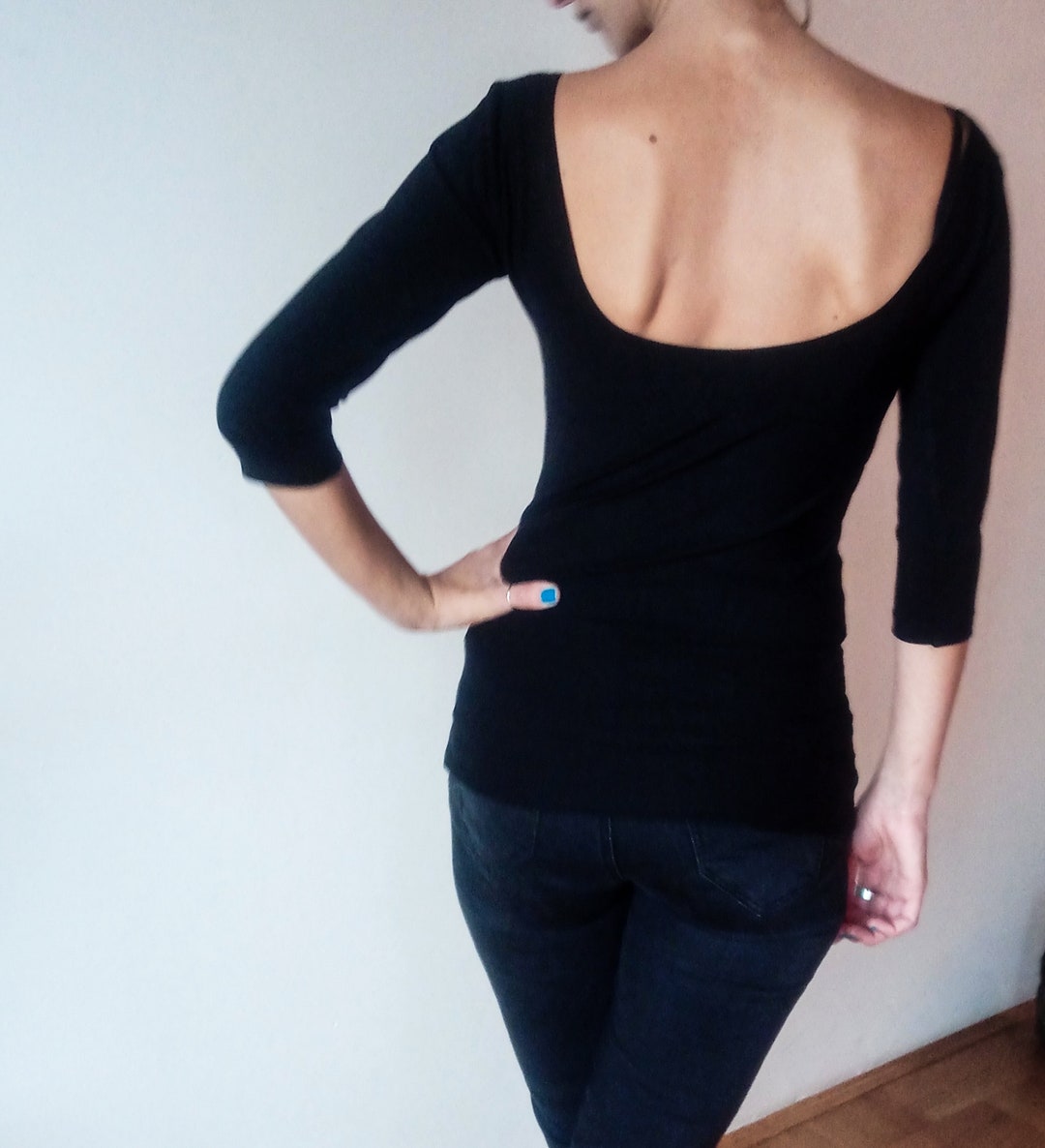 Minimalist Women's Top With Open Back, Party Top, Cocktail Shirt, Front ...