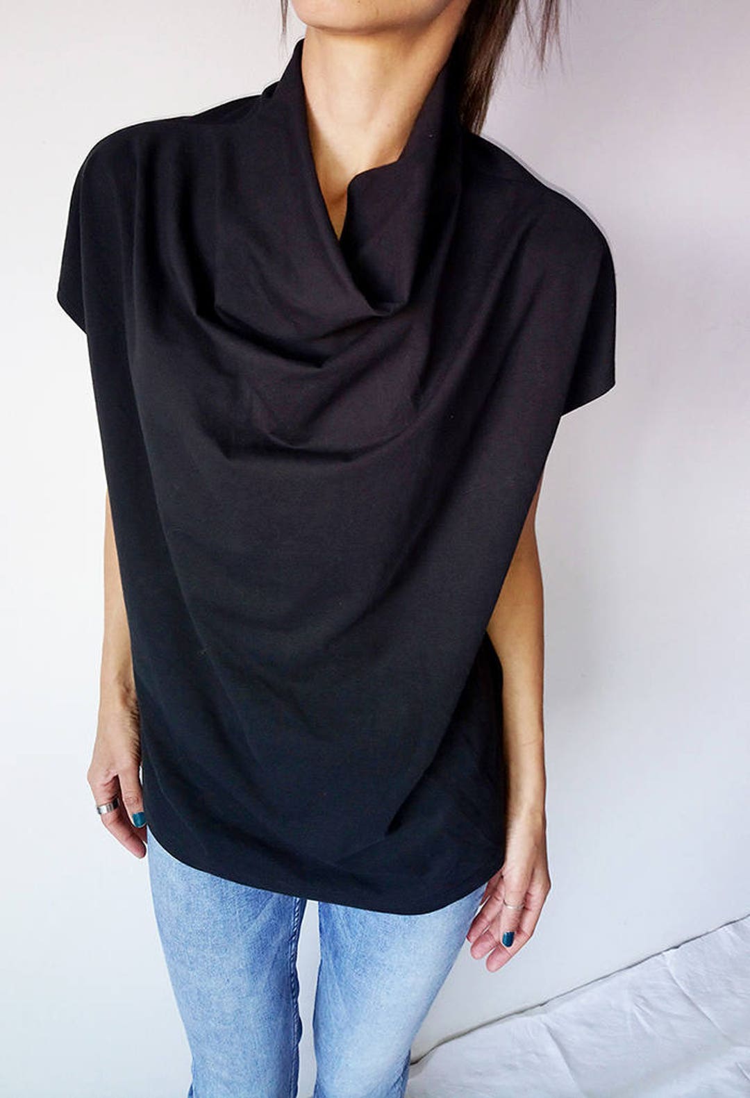 Cowl Neck Women's Cotton Shirt, Women's Minimalistic Loose Fittingtop ...