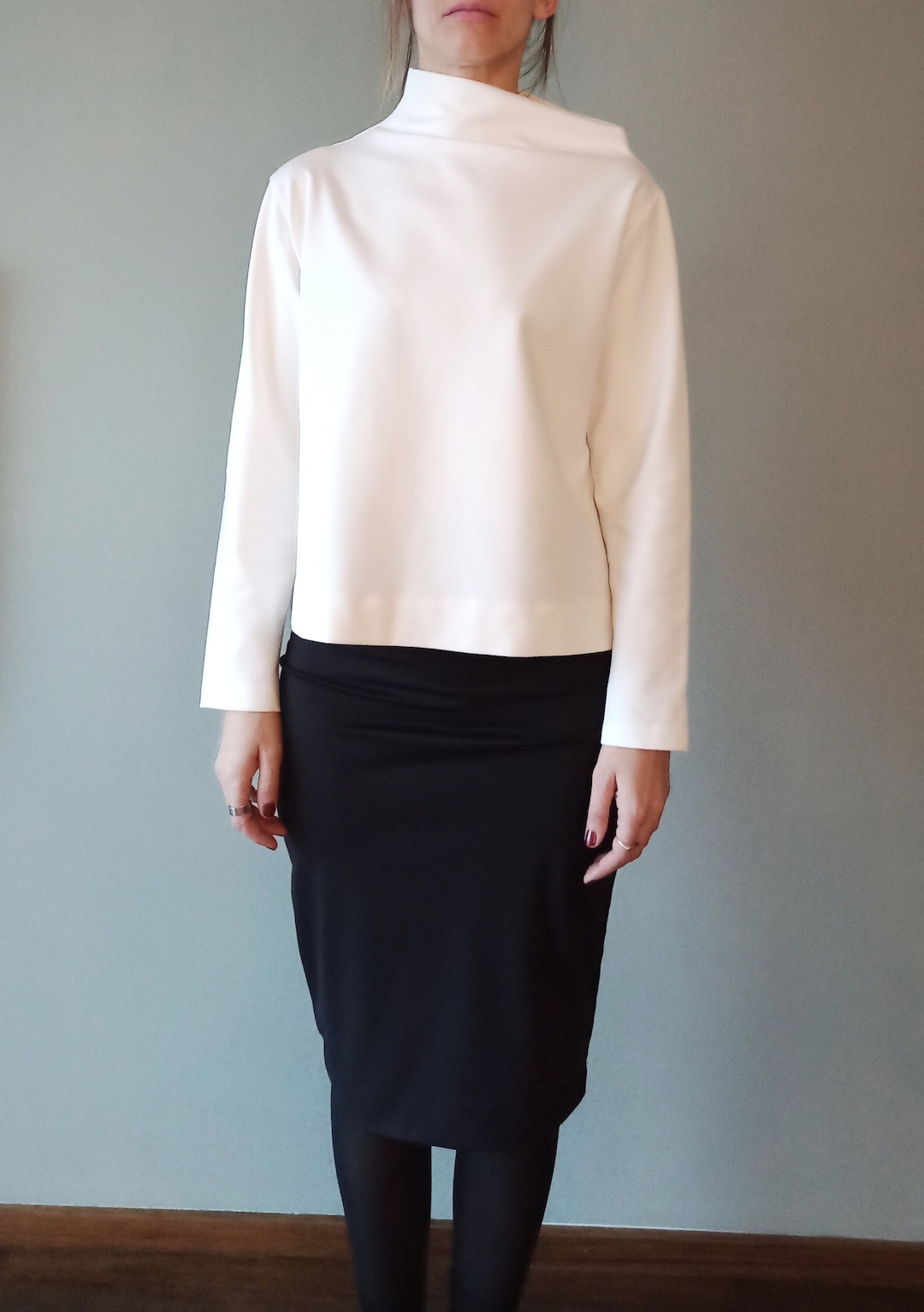 Asymmetric Collar Women's Top, Minimalistic Unique Women Shirt, Heavy ...
