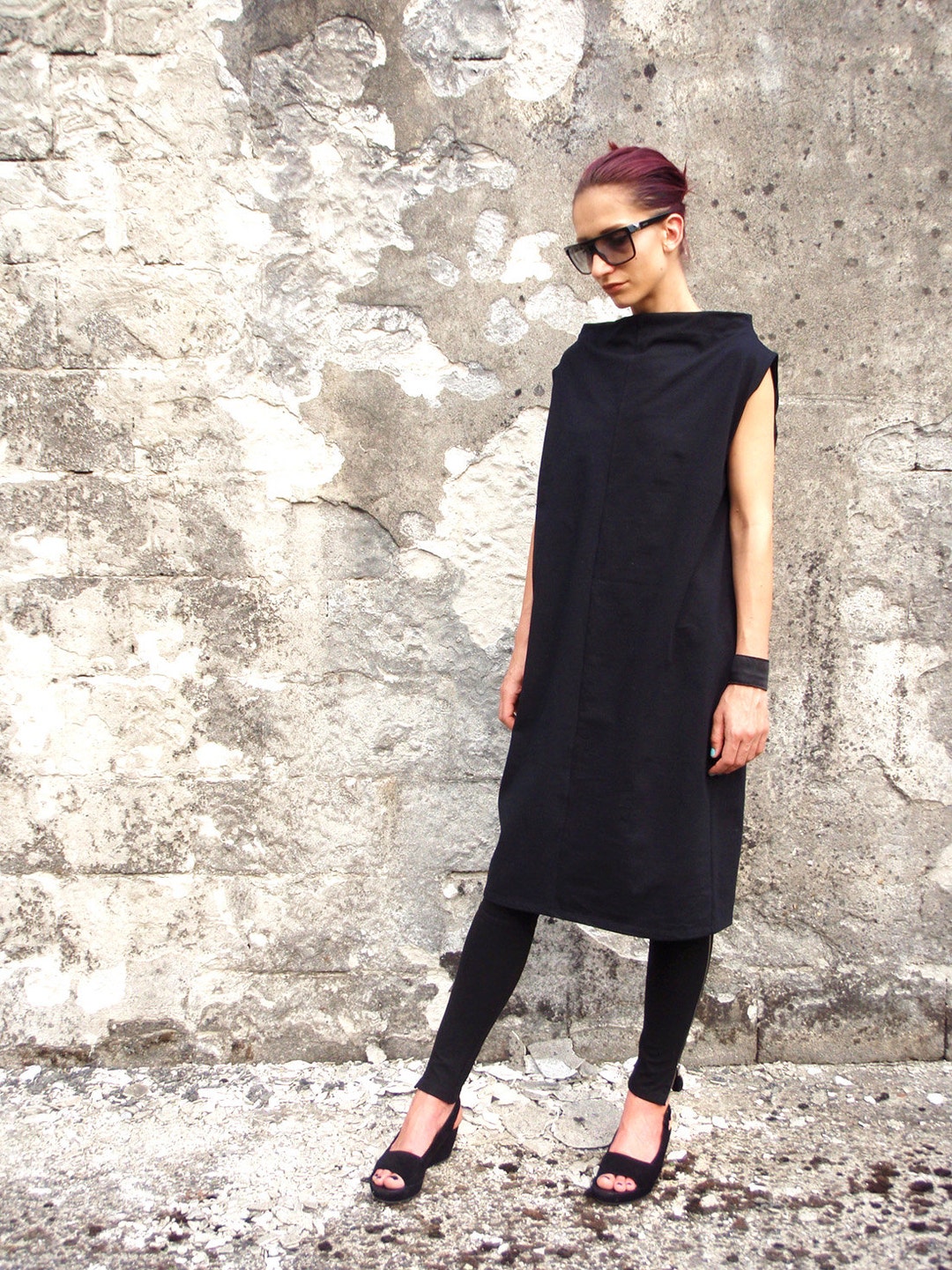 Heavier Weight Black Jersey Minimalist Oversized Dress, Sleeveless ...